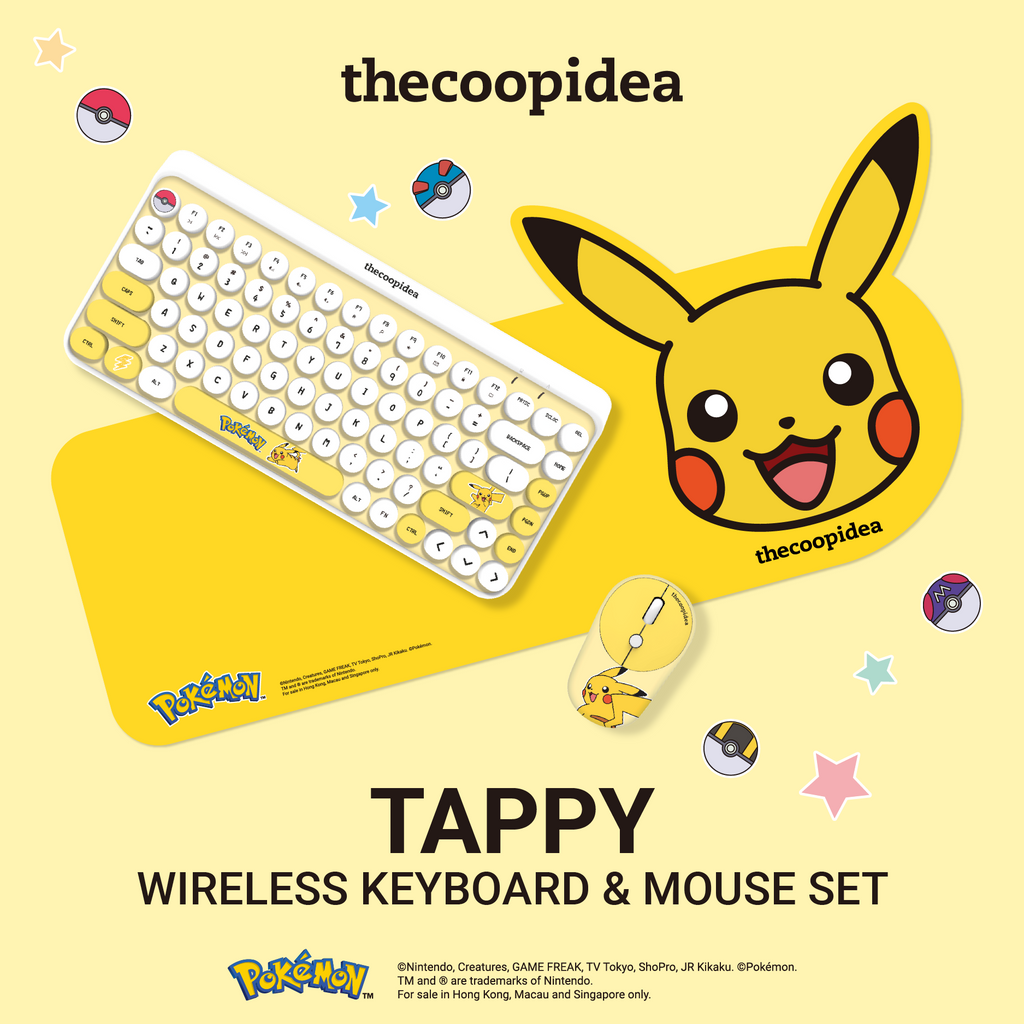 thecoopidea Pokémon TAPPY Wireless Keyboard & Mouse Set Pikachu Eevee – McBay Pte Ltd